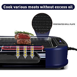Smokeless Indoor Grill, CUSIMAX Electric Grill with Tempered Glass Lid, 1500 Indoor Grill & Flat Top Griddle for Cusimax Smokeless Grills, Pancake Griddle Plate, Dishwashe-safe, Blue