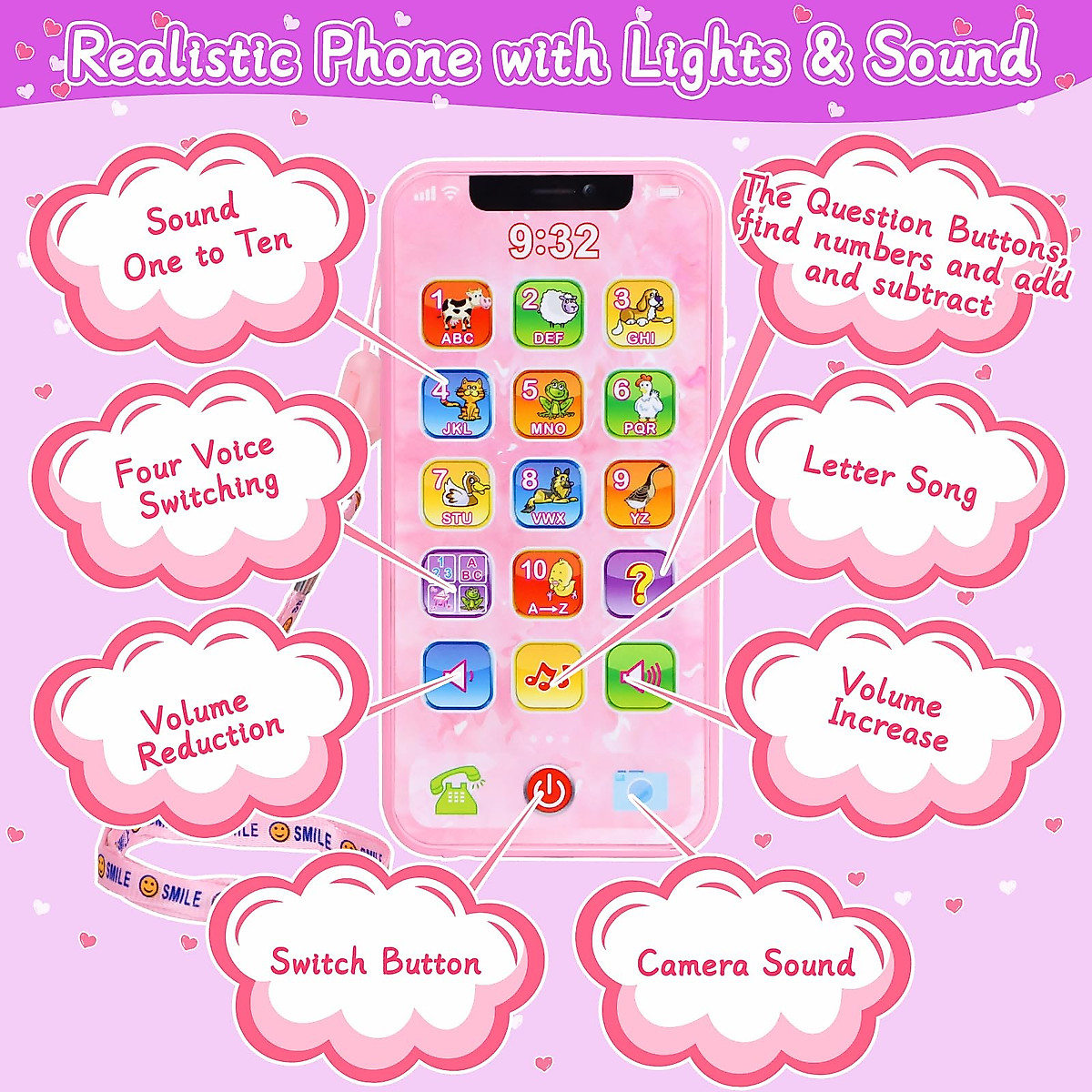 Learn2M Purple Play Purse for Little Girls Ages 3-6, My First Purse Toy with Handbag, Makeup Set, Sunglasses, Smartphone, Wallet, Car Keys, Credit Cards and Fake Money