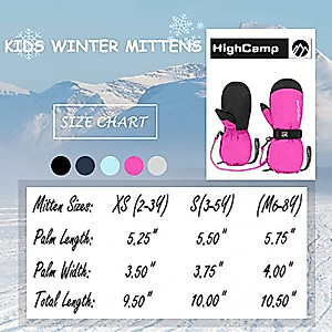 HIGHCAMP Kids Ski Mittens Waterproof Winter Snow Gloves with Zipper and String on Long Cuff for Toddler Boys Girls -Rosa,M (6-8 Y)