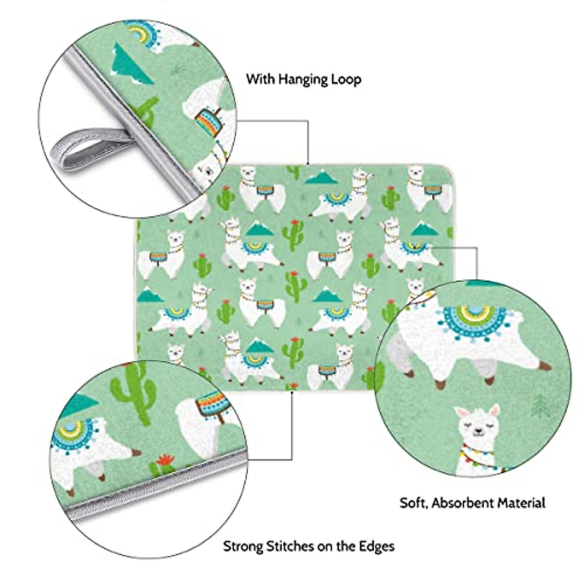 Classic Llama Dish Drying Mat for Kitchen Counter Absorbent Microfiber Dishes Drainer Mat Non-Slip Dish Draining Mat Fast Dry Kitchen Accessories Pad 16x18 inch