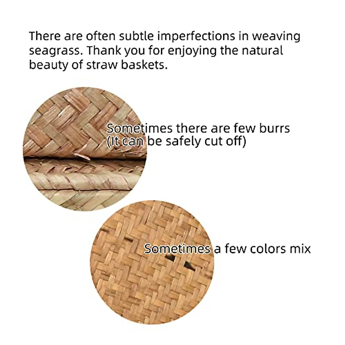 TICYACK Straw Storages Baskets With Lid, Hand-Woven of Seagrass Square Storage Bins, for Desktop Home Decoration (S/M/L)