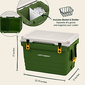 Retrospec Palisade Rotomolded 45 Qt Cooler - Fully Insulated Portable Ice Chest with Built in Bottle Opener, Tie-Down Slots & Dry Goods Basket - Large Beach, Camping & Travel Coolers - Coastal Blue