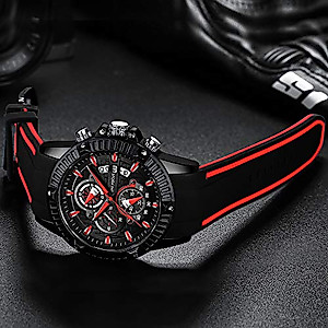 Men’s Stylish Wrist Watch Red Fashion Casual Sport Watch Waterproof ChronographMilitary Analog Quartz Business Watches Best Mens Gift