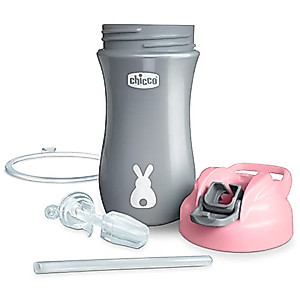 Chicco Soft Spout Tumbler with Silicone Straw and Spill-Proof Lid 12oz.| Built-In Carry Handle | Top-Rack Dishwasher Safe | Easy to Hold Travel Cup | Pink/Silver| 18+ months