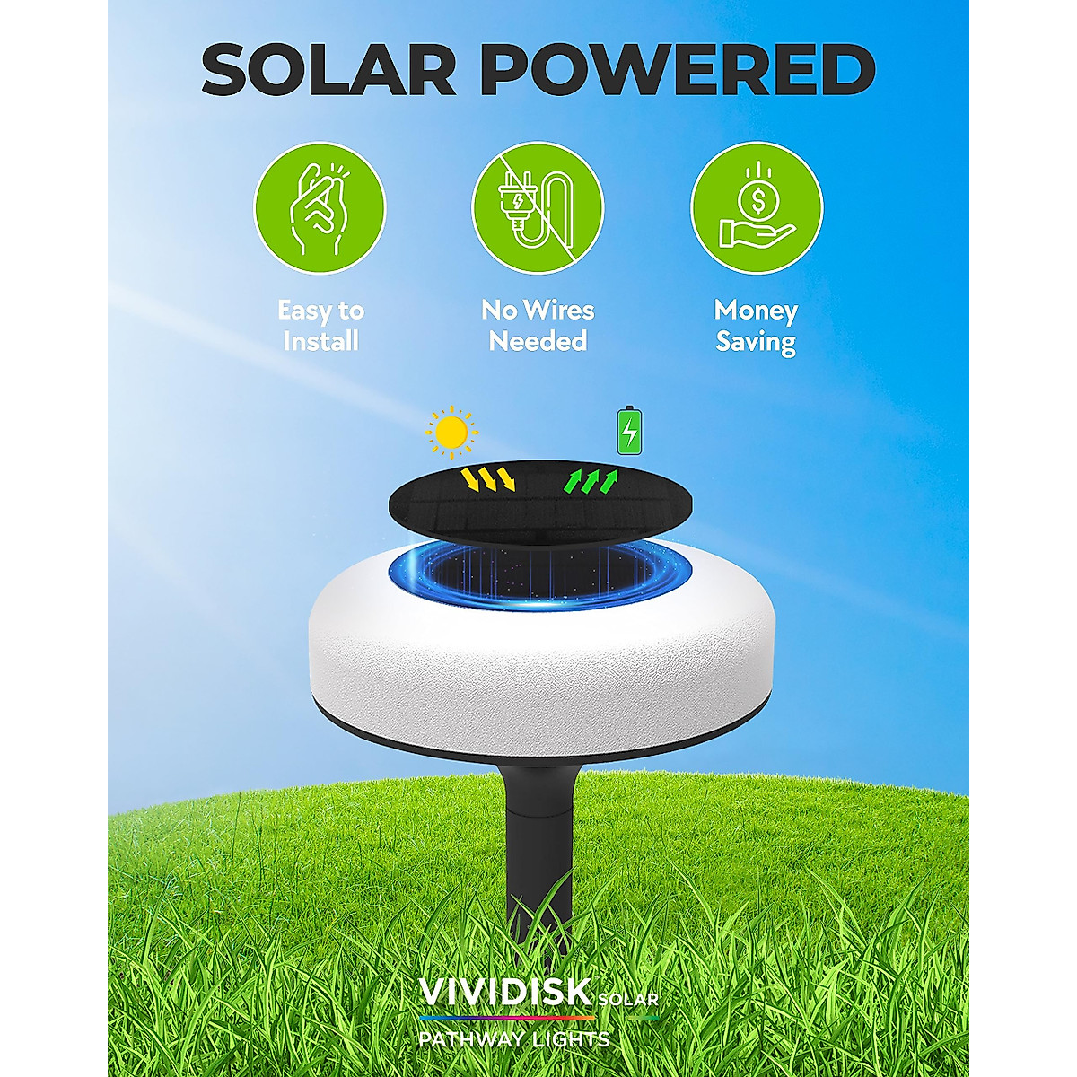 Bell+Howell VIVIDISK LED Solar Garden Lights Easy to Install Color Changing 4 Pk Solar Pathway Lights/Yard Lights, Solar Landscape Lights Solar Powered Waterproof, Lawn/Walkway/Driveway Lights…