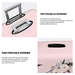 Elastic Travel Luggage Cover Cute Pink Suitcase Protector Bag,Black Letter S With Boho Floral Flowers Leaves Anti-Scratch,Dust-Proof Washable Suitcase Sleeve For Kid Adult,L (For 25-28 Inch Luggage)
