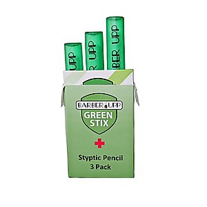 BarberUpp Green Stix + Styptic Pencil Set - Aluminum Sulfate Anti-Bleed Accessories for Shaving Nicks, Razor Cuts, Canker Sore - Block & Stop Bleeding Fast - For Men & Women, 3 Pencils & 20 Sticks