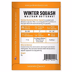 Butternut Squash Seeds for Planting - Waltham Heirloom Non-GMO Winter Storage Vegetable Plant for Home Garden Vegetables Makes a Great Gift for Gardening by Gardeners Basics