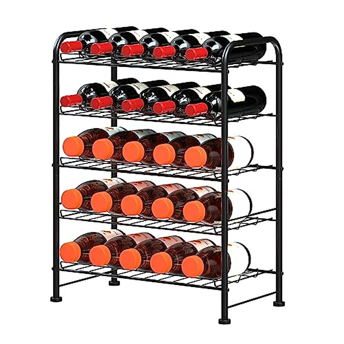 OYEAL Water Bottle Storage Rack 5 Tier Bottled Water Holder Organizer Freestanding Floor Beverage Soda Drink Stand Shelf for Kitchen Pantry Can Storage, Hold 30 Bottles, Black