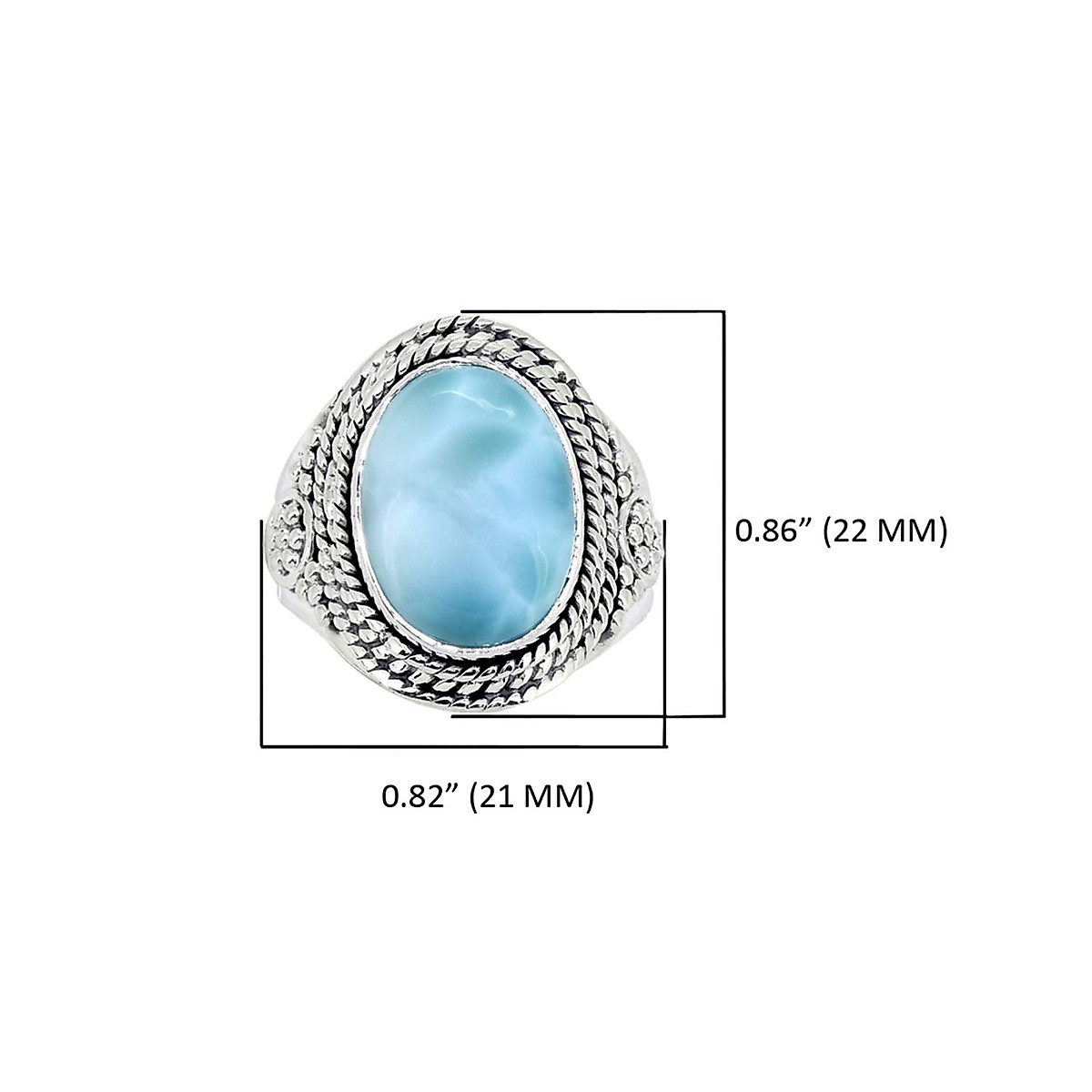 YoTreasure 12x16 MM Larimar Solitaire 925 Sterling Silver Chunky Ring