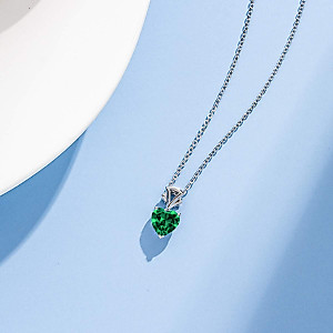 14K Solid White Gold Emerald Pendant with 925 Sterling Silver Chain Mothers Day Gifts for Mom 8x8mm Heart Shape Solitaire May Birthstone Necklaces Fine Jewellery Anniversary Birthday Gifts for Women