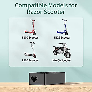 Yenyoh 24V 1.5A Scooter Battery Charger for Razor MX350 MX400 Dirt Rocket E100 E125 E150 E175 E200 E200S E225 E275 E300 E300S E325 E500S Rider 360 PR200 Pocket Rocket RSF350 Sport Bike Mini Chopper