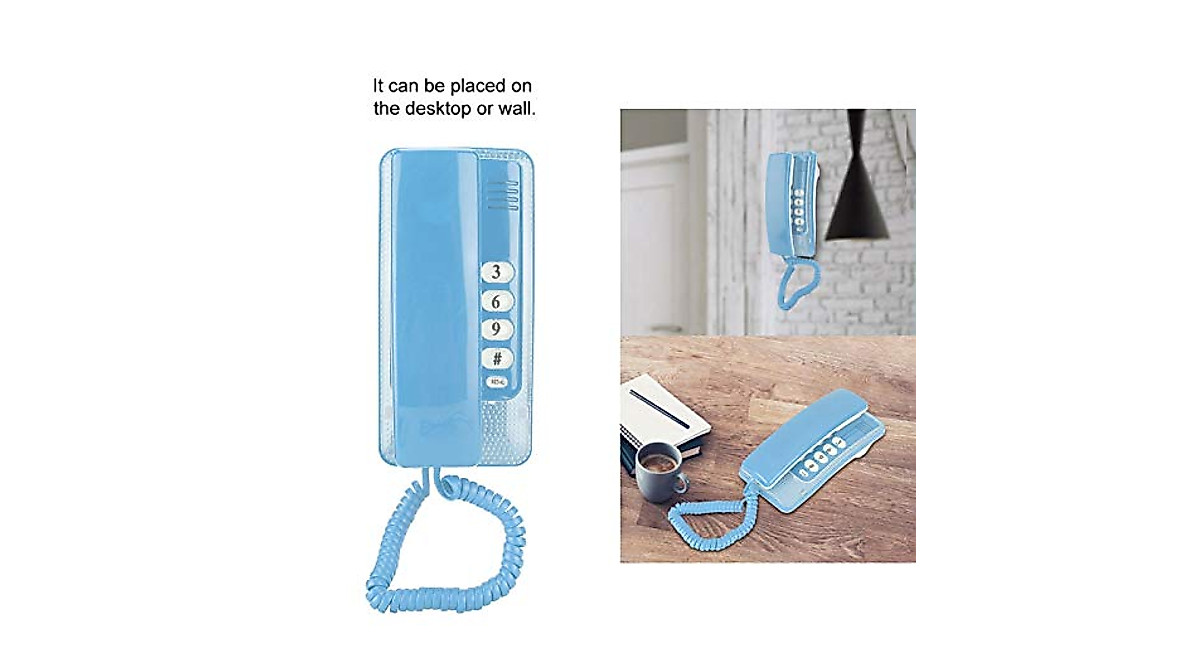 Mini Wall Phone - Retro Blue Landline with Flash & Mute