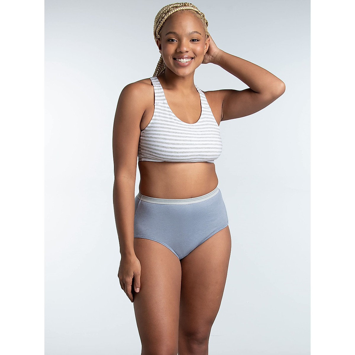 Fruit of the Loom Women's Eversoft Cotton Brief Underwear, Tag Free & Breathable, Available in Plus Size, Brief - Cotton Blend - 12 Pack - Grey/Pink/Blue, 7