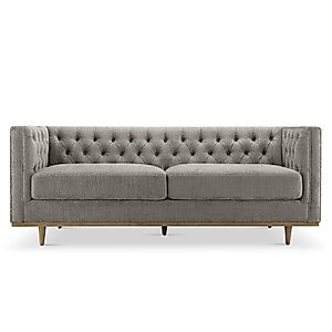 CHERS 79 Inch Sofa Couch with Button Tufted Back, Vintage Mid Century Modern Sofa, Fabric Upholstered Loveseat, 2-Seater Couches for Living Room, Bedroom, Office, Square Arms, Solid Wood Legs, Gray