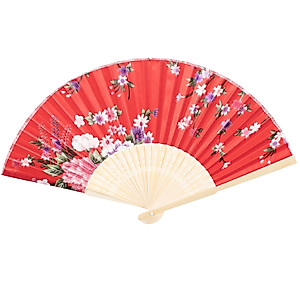 Hand Made Japanese Oriental Parasol Dancing Umbrella 22 inch with Hand held Silk Folding Fans for Kids(Red)