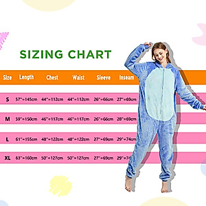 Yemnut Snug Fit Adult Unisex Onesie Cosplay Costume，One Piece Pajama Halloween Homewear Suit for Women and Men (X-Large, Blue Stitch)