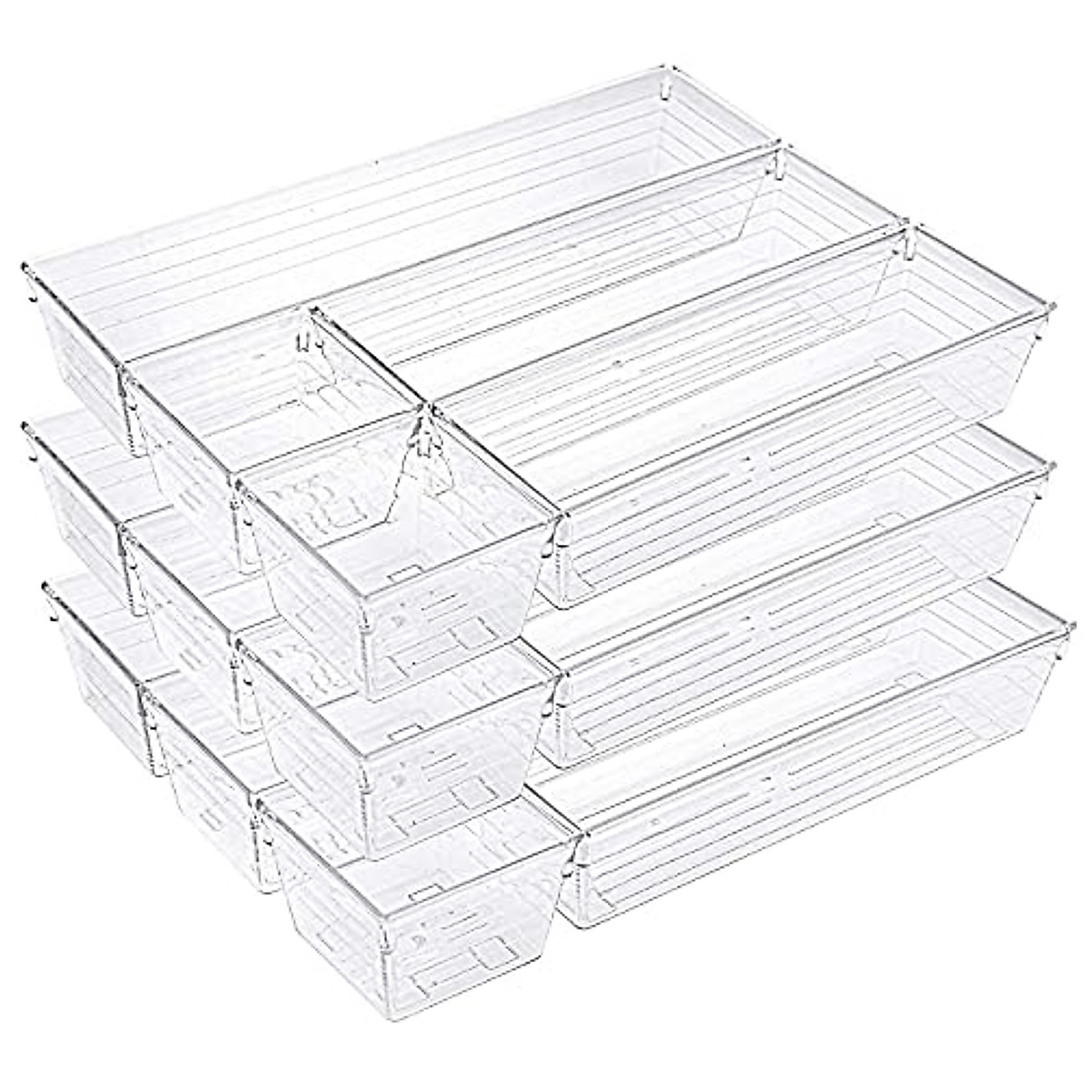 Kingrol 15 Pieces Clear Drawer Organizers, Drawer Divider Storage Bins, Desk Storage Box Set for Kitchen Utensils Bedroom Makeup Vanities Jewelries Office & Craft Supplies