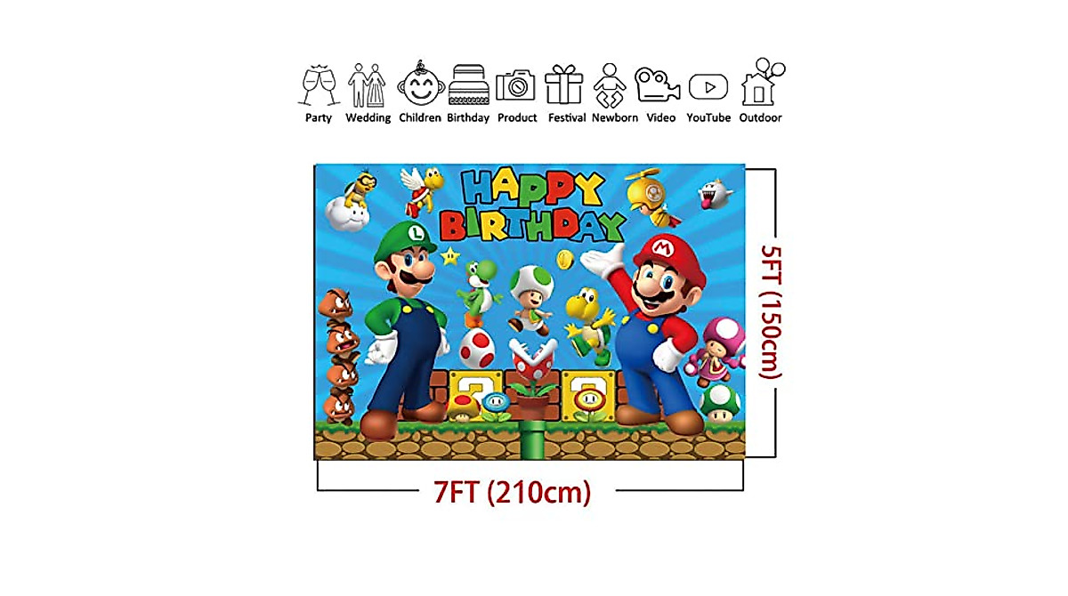 Video Game Birthday Backdrop 7x5ft | Party Photo Props