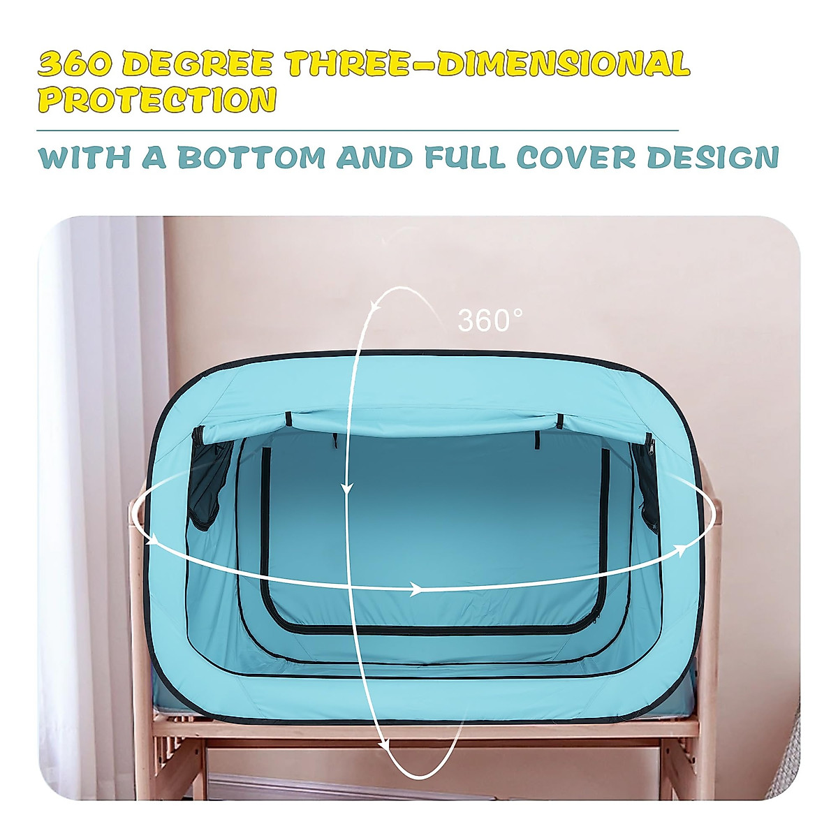 Poray Pop Up Baby Bed Tent Privacy Tent for Toddler Sleeping with 2 Zipper Doors,Breathable Mesh Windows and Portable Carry Bag (Blue)