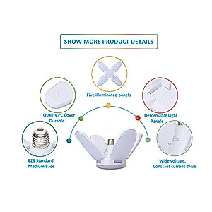 CESAILT LED Garage Lights Bulb 4 Pack, 60W Garage Lights Ceiling, 6000LM Garage Lighting, E26 Daylight Lamps with 4 Deformable Panels for Garage, Workshop, Basement, auto Shops Etc.