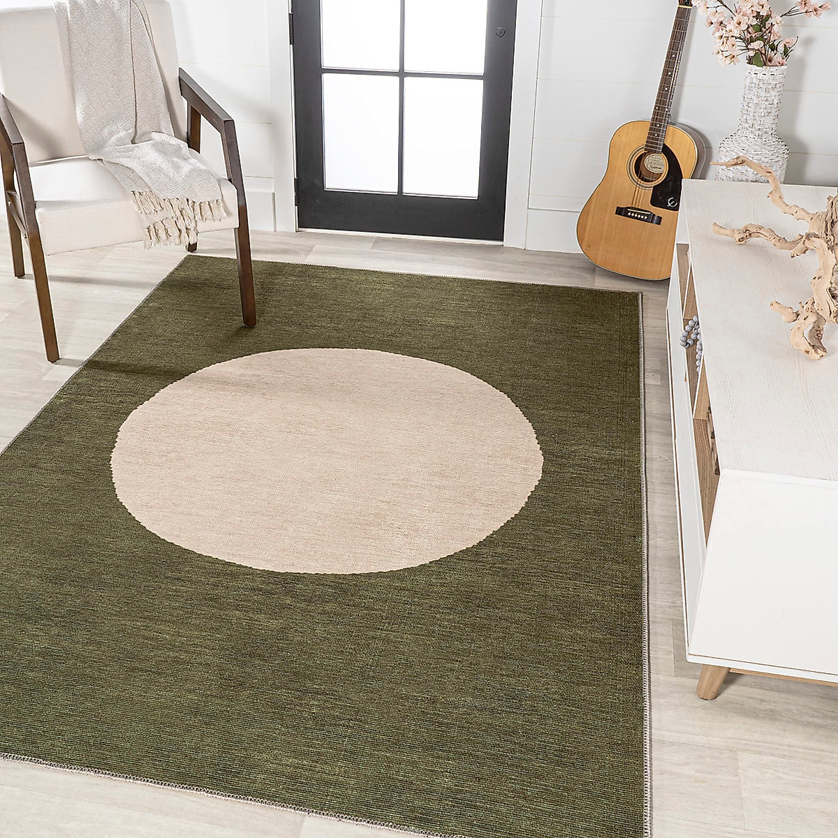 JONATHAN Y WSH113B-9 Cirkel Minimalist Geometric Dot Machine-Washable Indoor Area-Rug, Scandinavian, Modern, Bohemian Easy-Cleaning,Bedroom,Kitchen,Living Room,Non Shedding, Green/Cream, 9 X 12