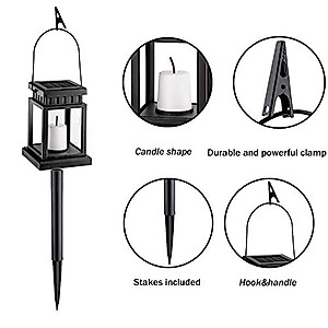 GIGALUMI 8 Pack Solar Hanging Lantern Outdoor, Candle Effect Light with Stakes for Garden, Patio, Lawn, Deck, Umbrella, Tent, Tree, Yard, Driveway-Warm White