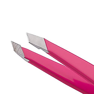 Tweezerman Mini Slant Tweezer - Tweezers for Eyebrows, Travel Tweezers for Eyebrows, Facial Hair, Ingrown Hair (Neon Pink)