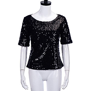 Top for Women Sequin Sparkle Glitter Tank Cocktail Party Tops Shining Crop T-Shirt Blouses