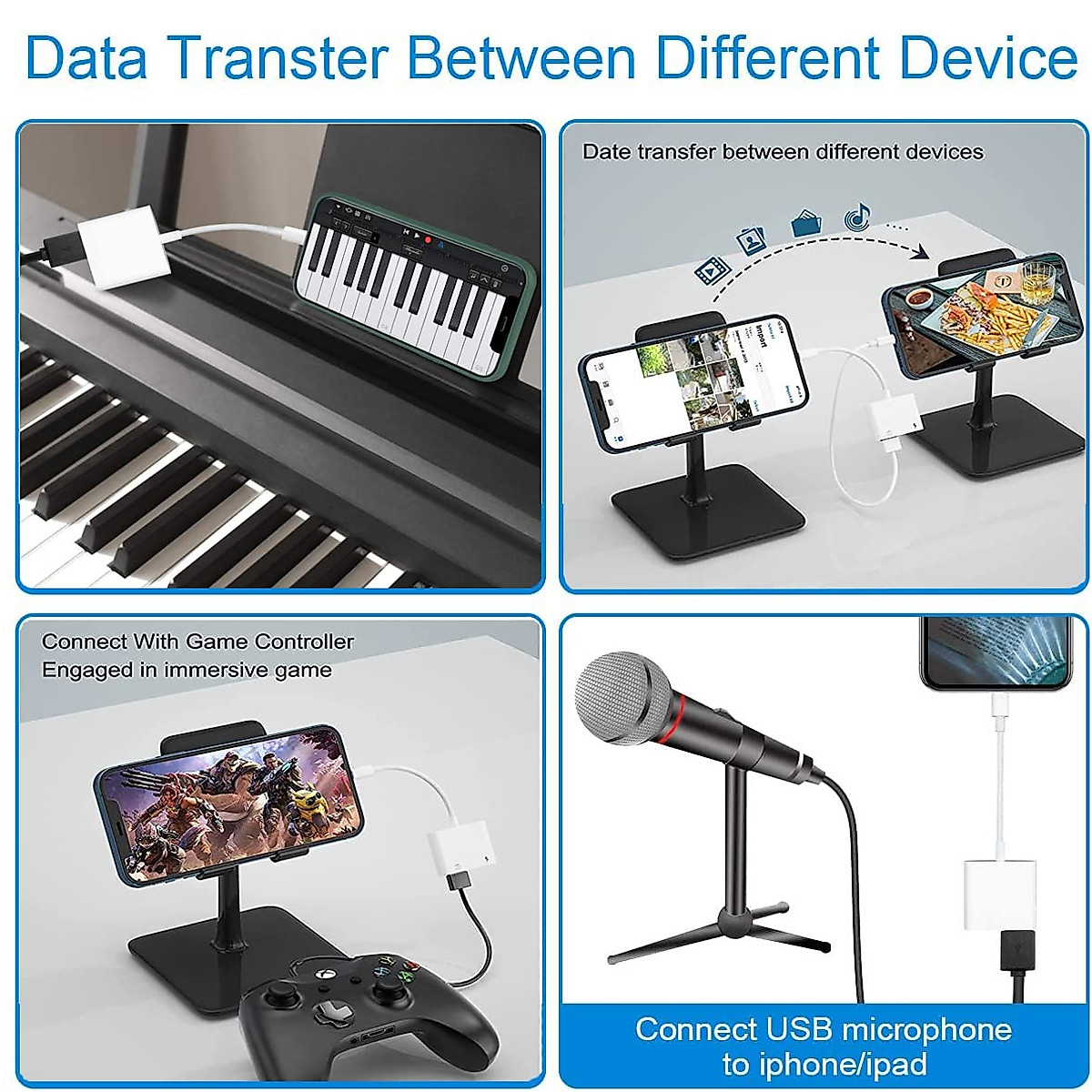 Apple Lightning to USB Camera Adapter with Charging Port, USB 3.0 OTG Cable for iPhone/iPad to Connect Card Reader, USB Flash Drive, U Disk, Keyboard, Mouse, Hubs, MIDI, Plug & Play