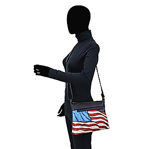 Anna by Anuschka Women s Anna Handpainted Anuschka Women Genuine Leather Medium Crossbody Handbag Hand Painted Exterior Stars and Stripe, Stars Stripes Black, One Size US