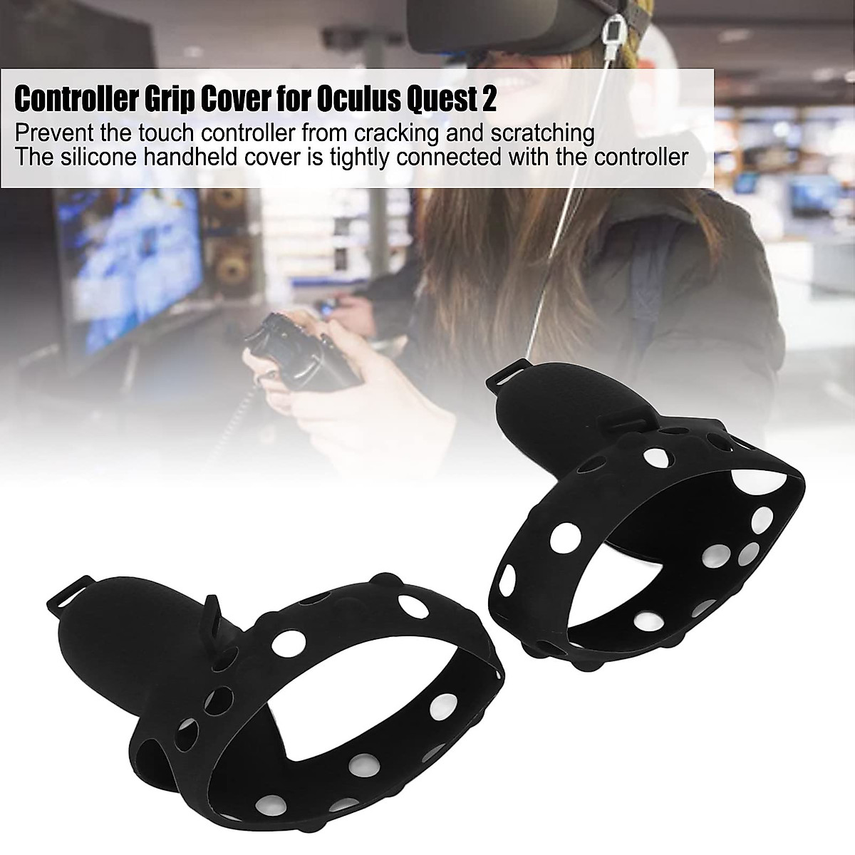 Touch Controller Grip Cover for 2 Anti-Throw Handle Silicone Protective Sleeve with Adjustable Wrist Knuckle Strap(Black)