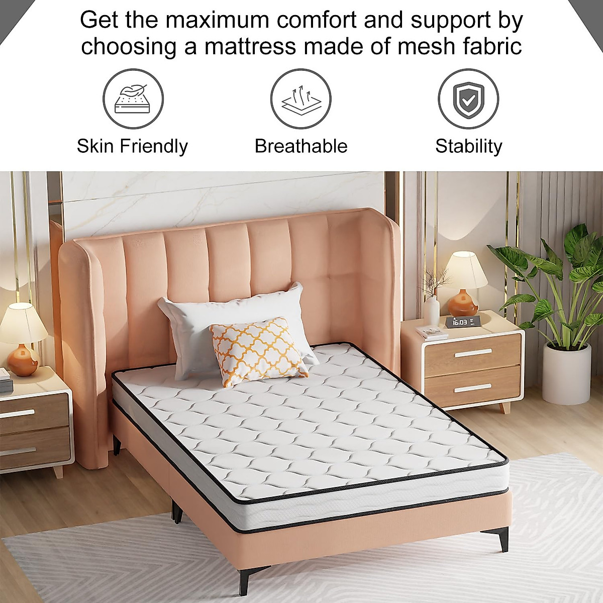 6 Inch Full Size Mattress with Innerspring and Foam, Hybrid Mattress Full with Fiberglass Free, Medium Firm Spring Mattress, Full Size Mattress in A Box, Pressure Relief, 75"L X 54"W X 6"Th, White