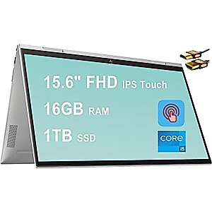HP Envy X360 15 2-in-1 Business Laptop 15.6" FHD IPS Touchscreen 11th Gen Intel Quad-Core i5-1135G7 (Beats i7-1065G7) 16GB RAM 1TB SSD Backlit Keyboard Fingerprint Win10 Silver + HDMI Cable