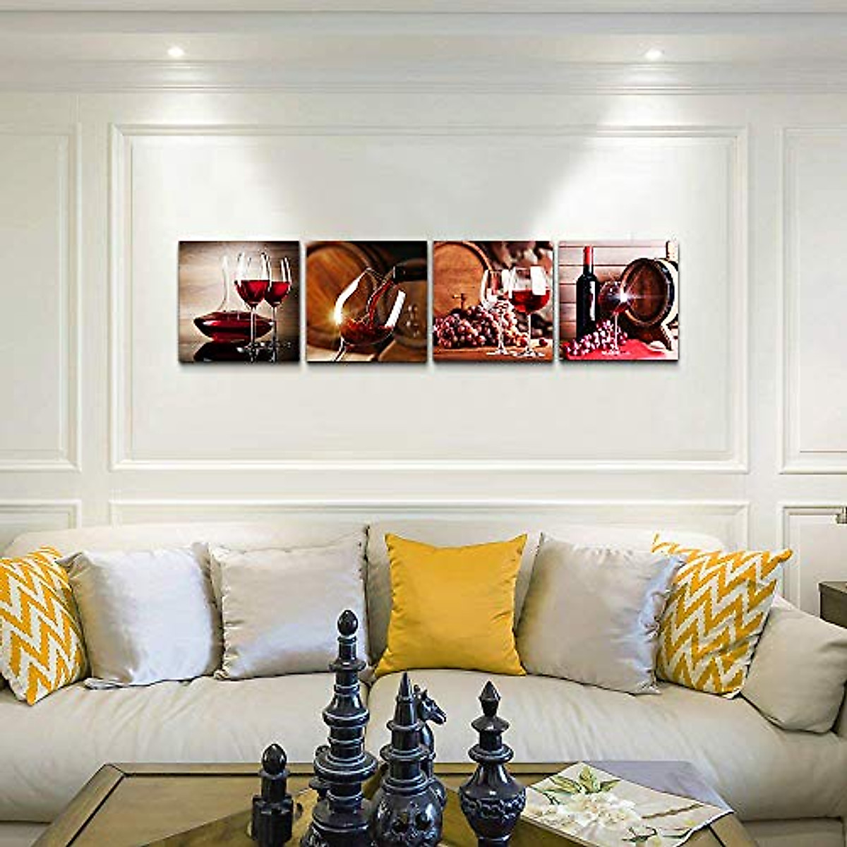 Canvas Wall Art For Kitchen Dining Room Wall Decor Wine Glass Wall Pictures Still Life Wine Fruit Goblet Canvas Prints Artwork Bar Wall Paintings Restaurant Wall Decorations Home Decor 4 Piece Set