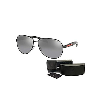 Prada PS53PS LIFESTYLE 1AB2F2 62M Black/Grey Mirror Silver Gradient Polarized Pilot Sunglasses For Men+ BUNDLE With Designer iWear Complimentary Eyewear Kit
