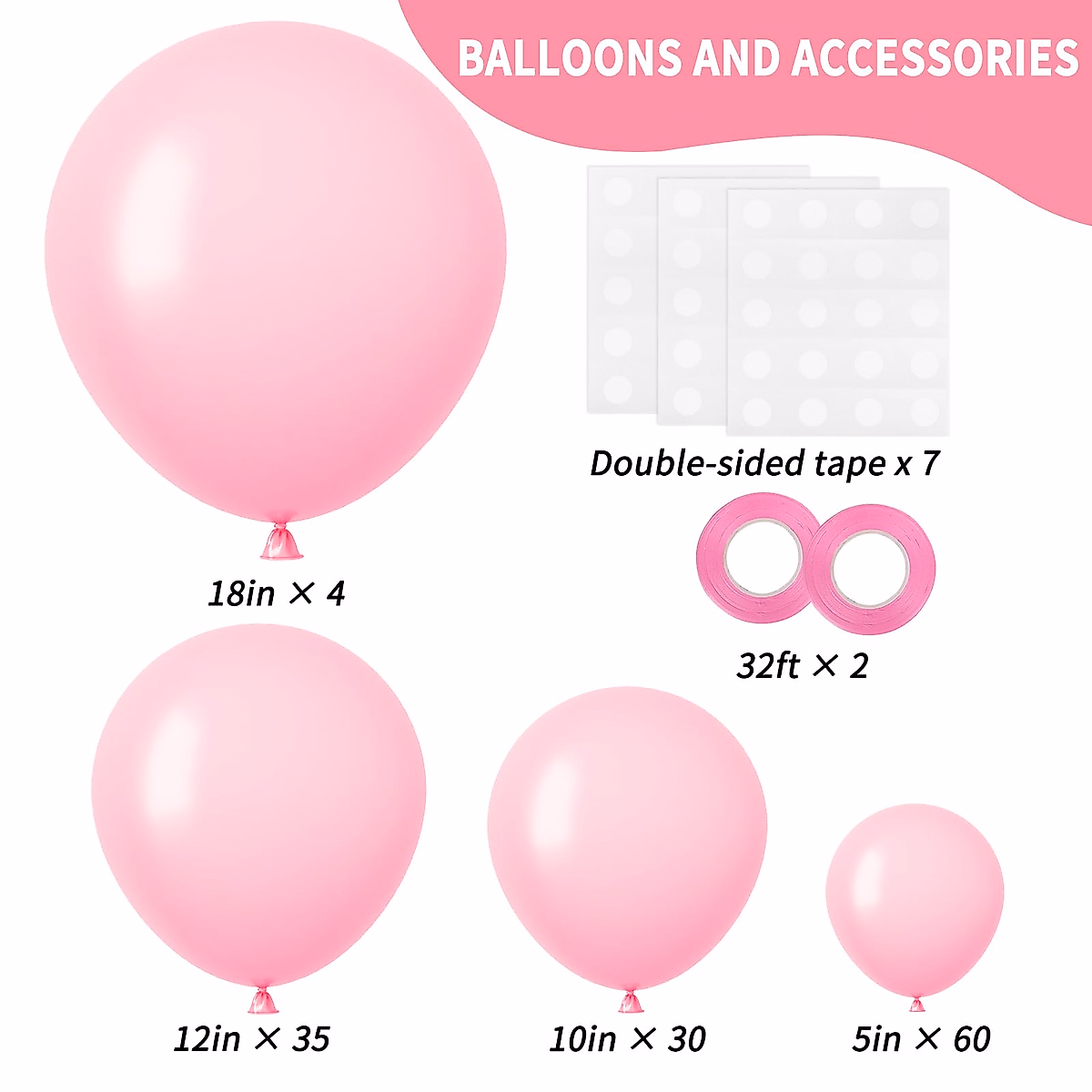 RUBFAC Pink Balloons 129pcs Light Pastel Pink Balloon Different Sizes 18 12 10 5 Inch for Garland Arch Birthday Party Baby Shower Gender Reveal Wedding Anniversary Easter Decoration