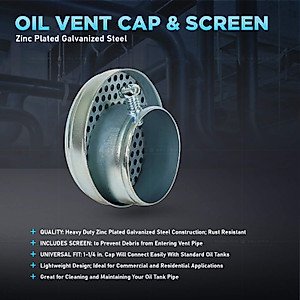 Midline Valve S1504 Oil Tank Vent Cap with Screen 1-1/4 in. Zinc Plated Galvanized Steel, 1-1/4"