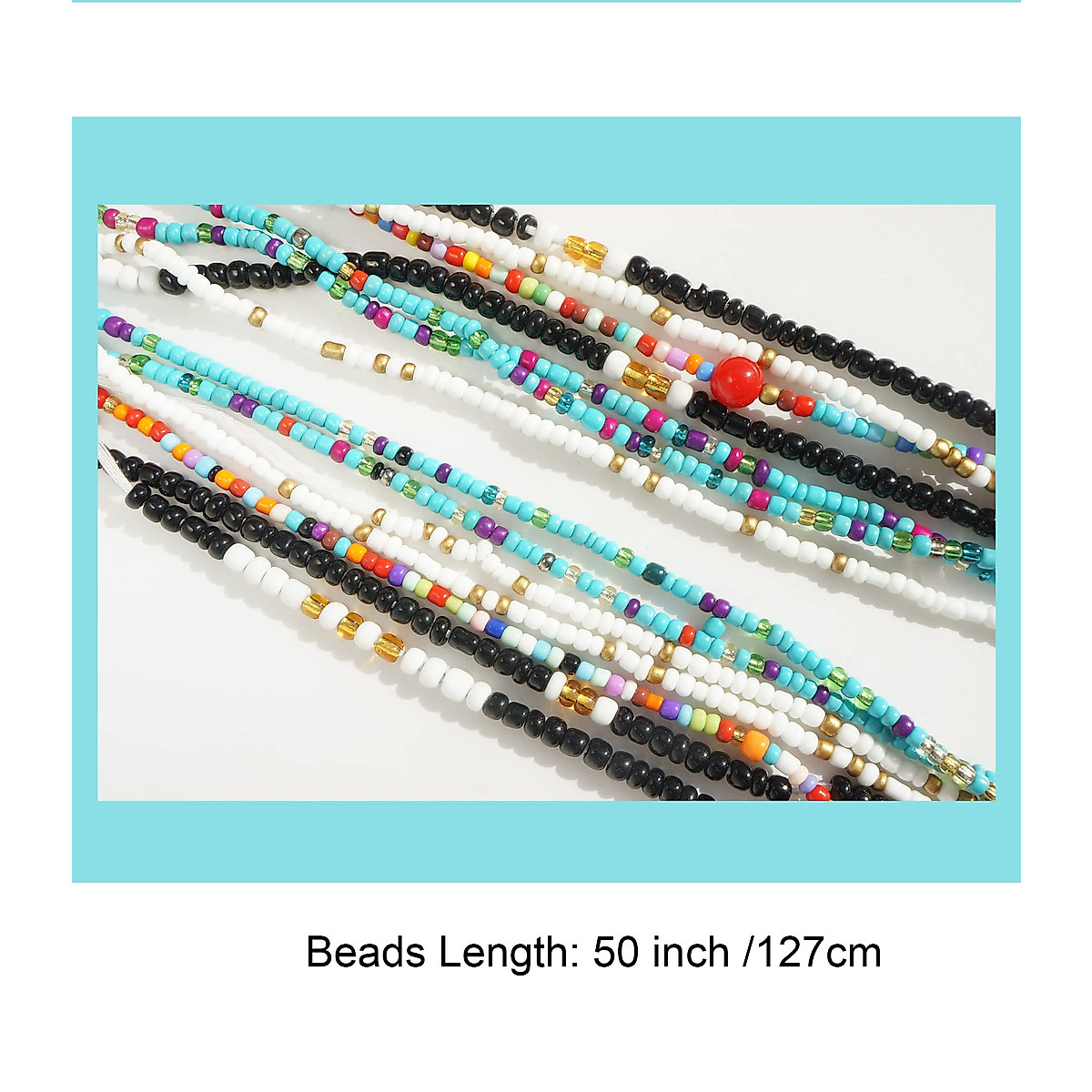 50 Inch Waist Beads for Women African Waist Beads Plus Size Layered Colorful Belly Beads Body Jewelry Non-Stretching Belly Chains（4PCSTurquoise)
