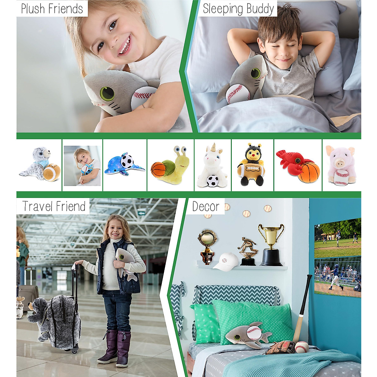 DolliBu Big-Eye Shark Stuffed Animal with Baseball Plush - Soft Huggable Shark, Adorable Shark Plush Toy, Personalized Soft Plush Doll Animal Toy for Kids and Adults - 6 Inches