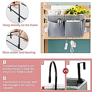 Retyion Bedside Storage Bag with 4 Hooks Multi-Function Hanging Organizer Caddy for Headboards Bunk Bed Hospital Bed (Grey)