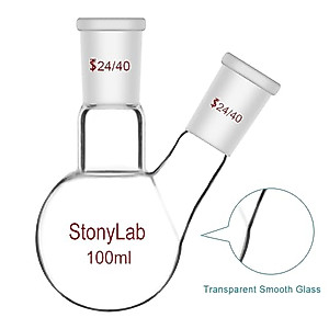 StonyLab Glass Heavy Wall 2 Neck Round Bottom Flask with 24/40 Center and Side Standard Outer Joint
