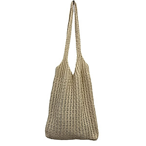 Hobo bag for women contrast color large capacity tote bag shoulder bag women's trendy knitted bag(Apricot)