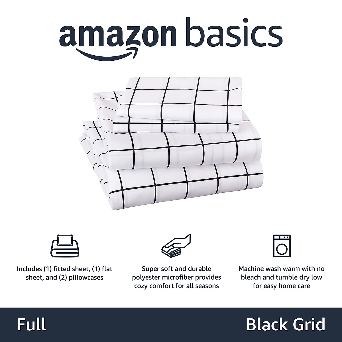 Amazon Basics Soft Microfiber 3-Piece Bed Sheet Set with Elastic Side Pockets, Full, Tide Pool Simple Stripe, Striped