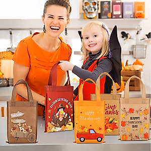 Abbylike 30 Pcs Thanksgiving Day Gift Bags Fall Non Woven Tote Bags Thanksgiving Party Favor Bags with Handle Waterproof Pumpkin Turkey Shopping Bags Reusable Gift Bag for Thanksgiving Party Supplies