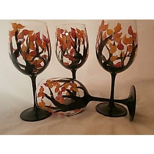 Hand painted fall leaves goblets. Set of 6. 12 ounces each
