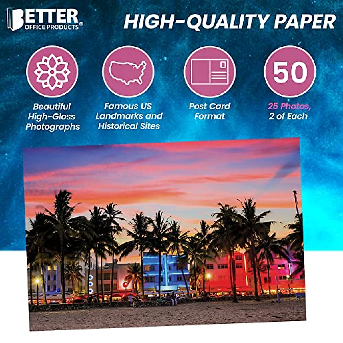 Better Office Products 50 Pack Travel Postcards, Famous US Landmarks and Historical Sites, High Gloss Photo Post Cards, 4 x 6 inch, 25 Amazing Photos of National Landmarks
