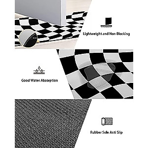 Black White Bath Mat for Tub,Non Slip Bathroom Floor Runner Rug Quick Dry & Absorbent Diatomaceous Earth Kitchen Room Shower Sink Washable Doormat,Geometry Checkered Flag Modern Abstract Dizz 16"x24"
