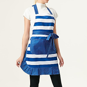 Lovely Lady's Kitchen Fashion Cooking Baking Kitchen Aprons with Pockets for Mother's Day Gift, Plus Size Apron (31 x 28 Inches) Blue,white