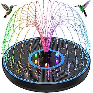 GAIZERL Solar Fountain 2023 New, 3.5W Solar Bird Bath Fountains with Glass Panel, 2000 Battery, Hummingbird Water Features with Color LED Lights, 8 Spray Modes & 4 Fixed Pipes for Garden, Pool, Pond